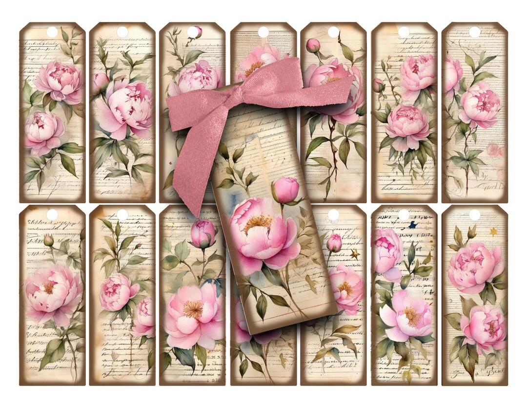 Peony Tags: Botanical Distressed Printable Gift Tags (digital Download ...