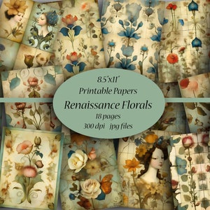 Printable Paper, Paper Pack, 8.5x11, Renaissance, Floral, Flowers ...