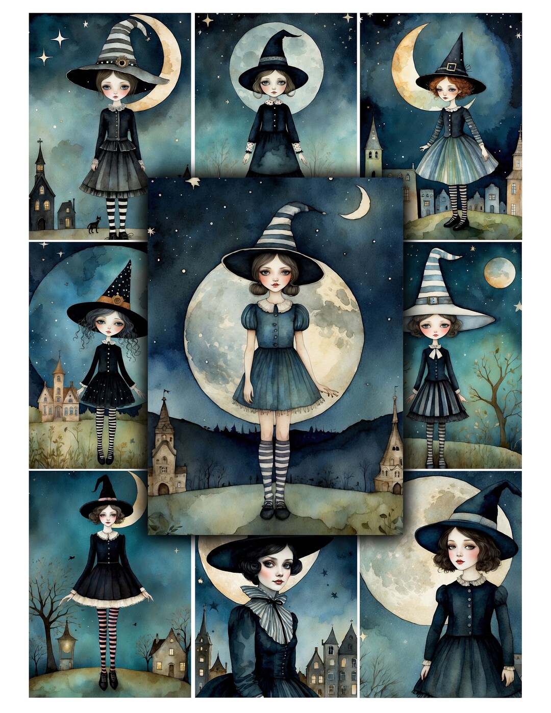 Collage Sheet, Digital, Witches, Halloween, Vintage, Tags, Junk ...
