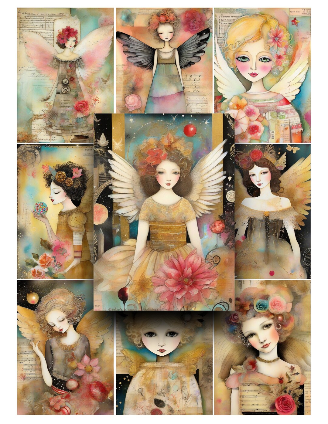 Angels, Collage, Watercolor, Watercolors, Backgrounds, Printable Paper ...