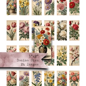 1x2, Vintage Flowers, Flowers, Floral, Clip Art, Domino, Printable ...
