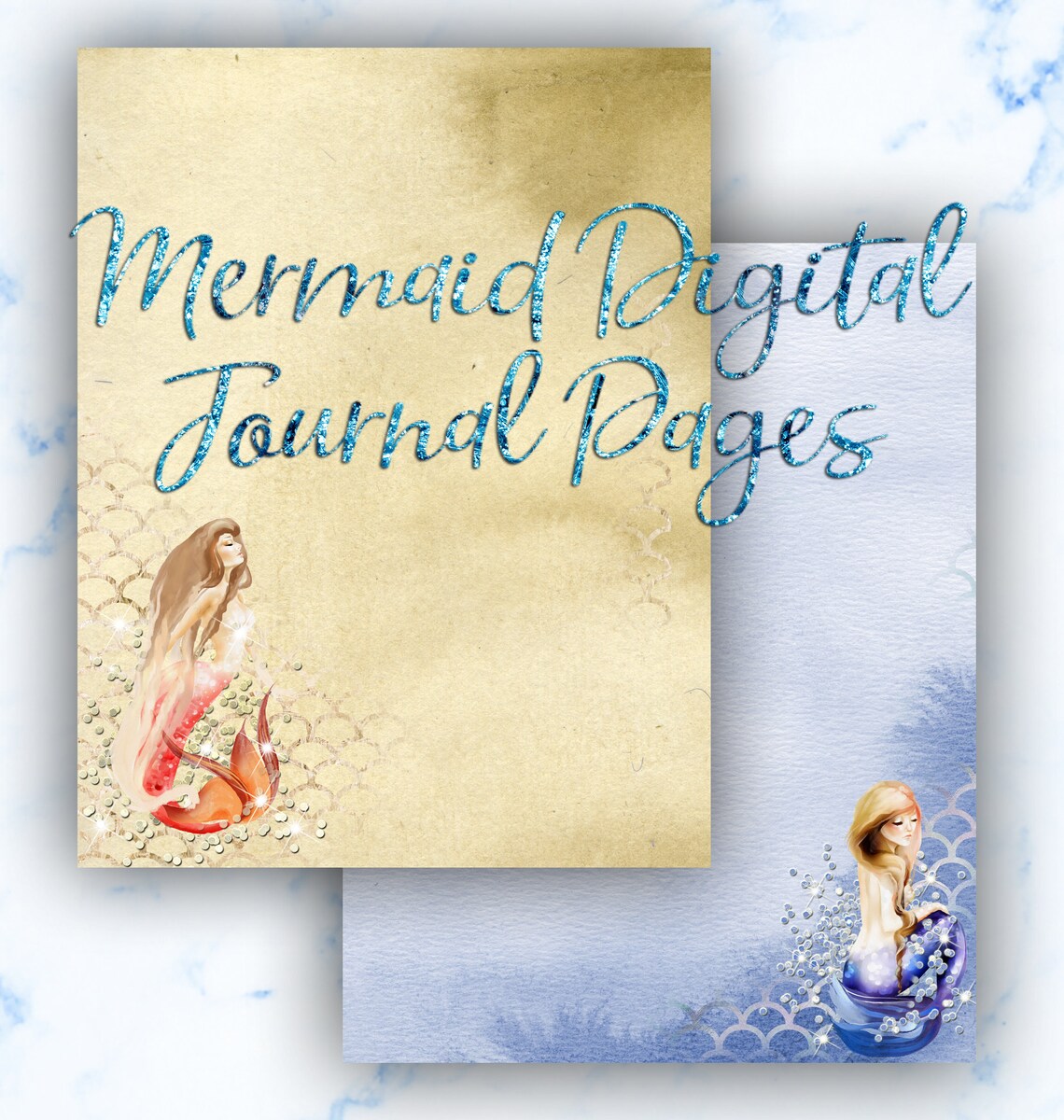 Mermaids Digital Journal Pages Watercolor Paper Instant - Etsy