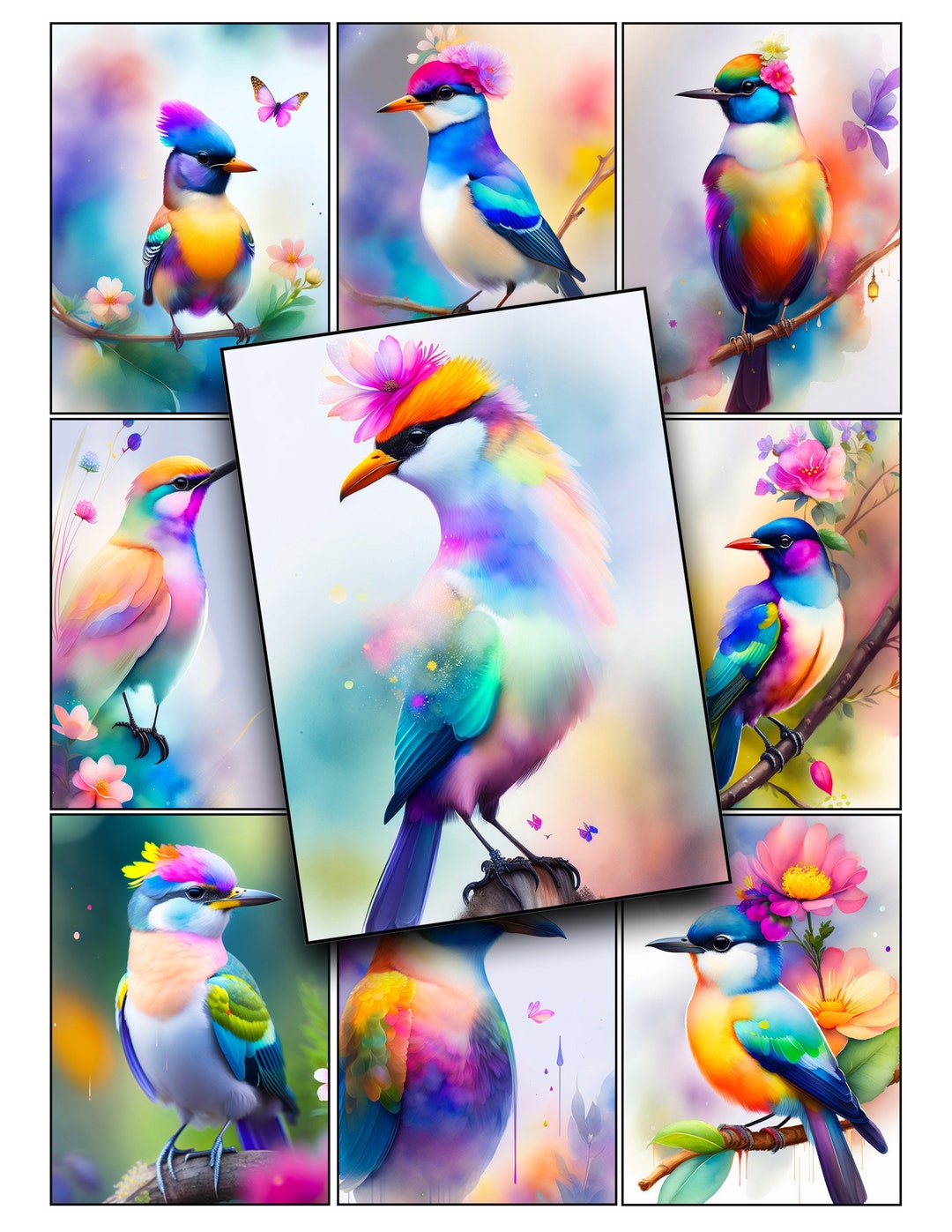 Watercolor Birds Collage Sheet: Printable Clip Art (instant Download ...