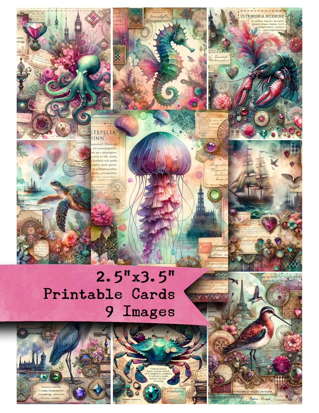 Sealife Collage Sheet: Watercolor Ocean Ephemera (digital Download) - Etsy
