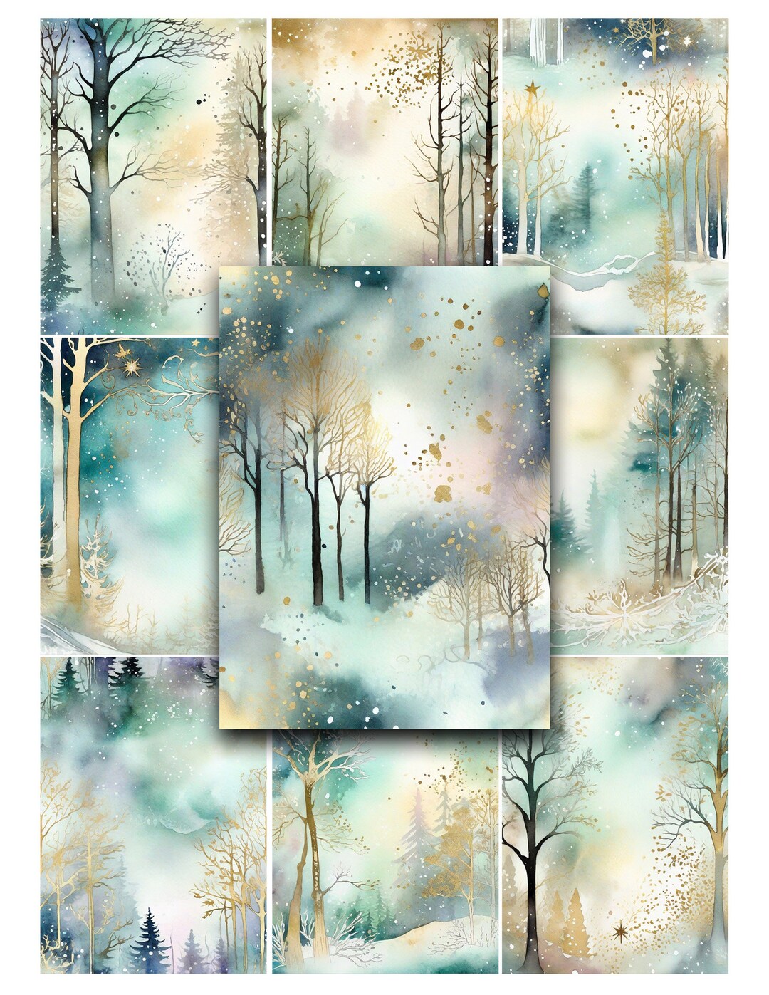 Snowy Forest, Trees, Snow, Winter, Printable Paper, ATC, Journaling ...