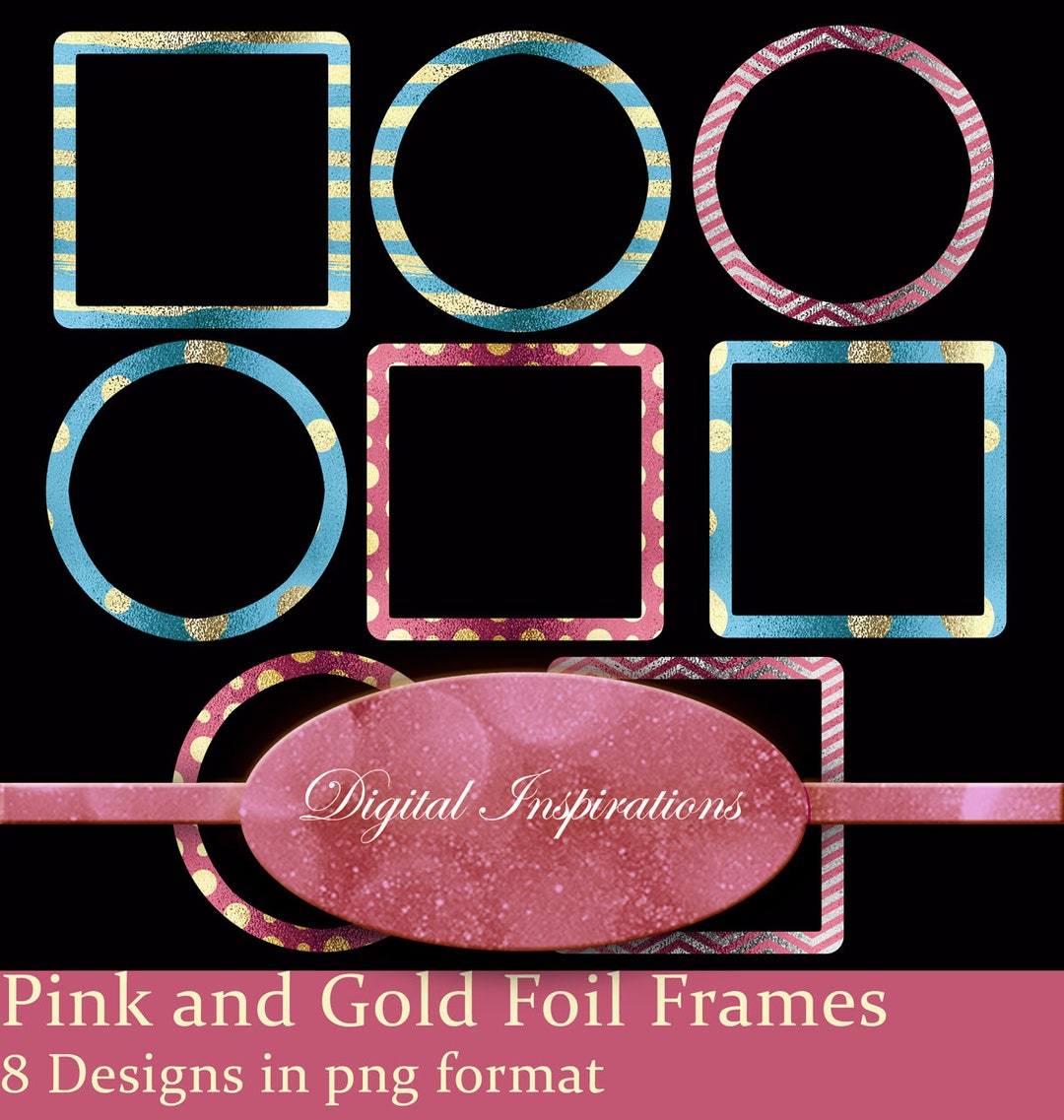 Digital Frames / Foil Graphics / Png Frames / Pink and Turquoise / Clip ...