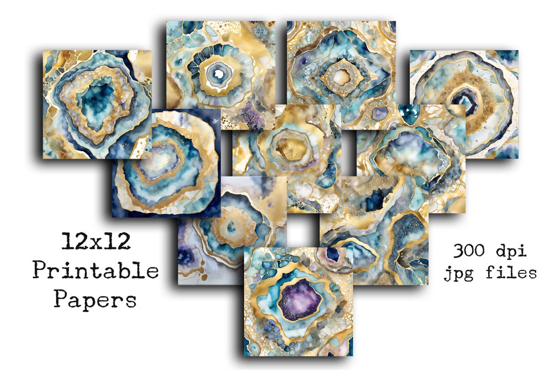 Watercolor Geode Papers: 12x12 Scrapbook Embellishments (digital ...