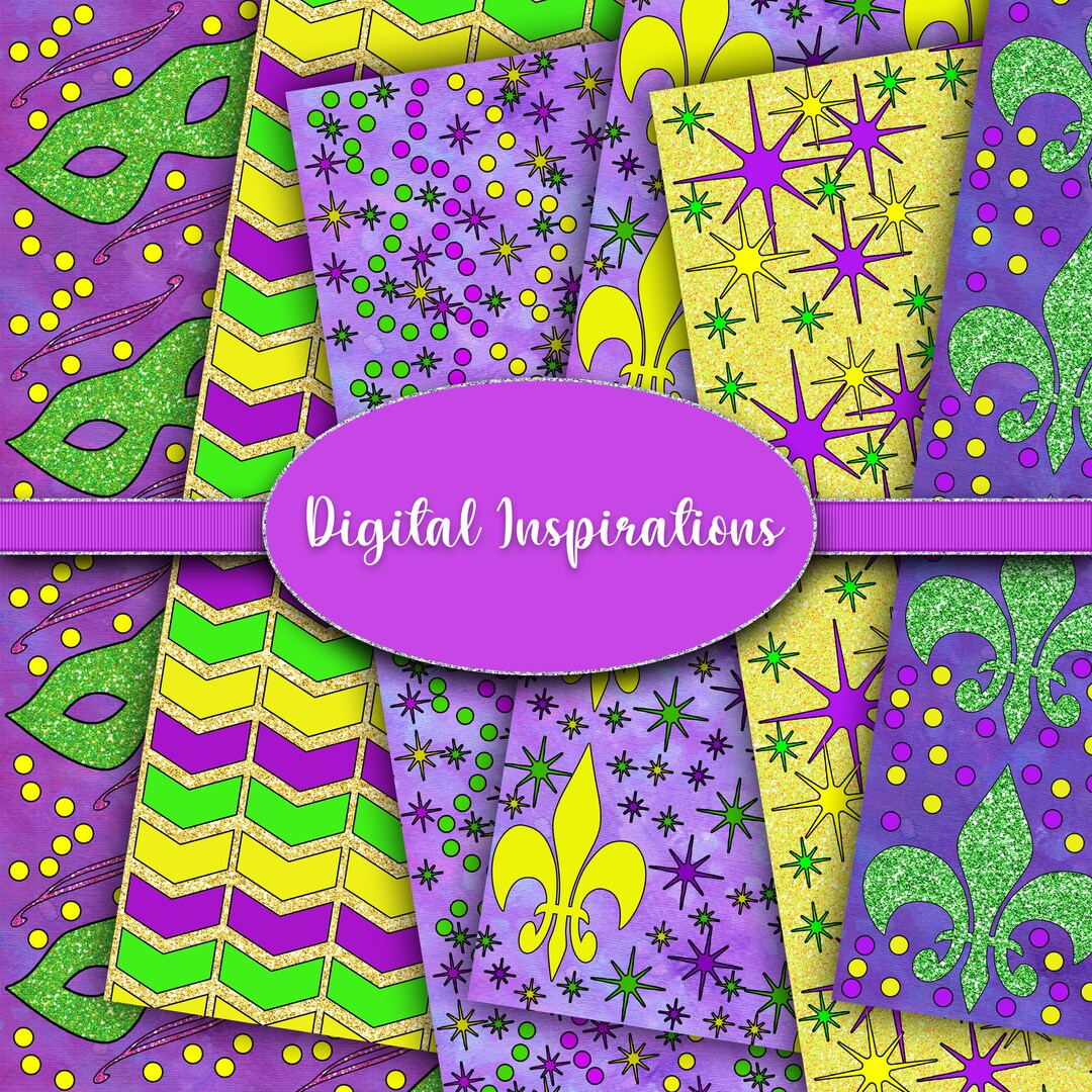 Mardi Gras 12x12 Digital Paper Scrapbook Paper Downloadable Printables ...