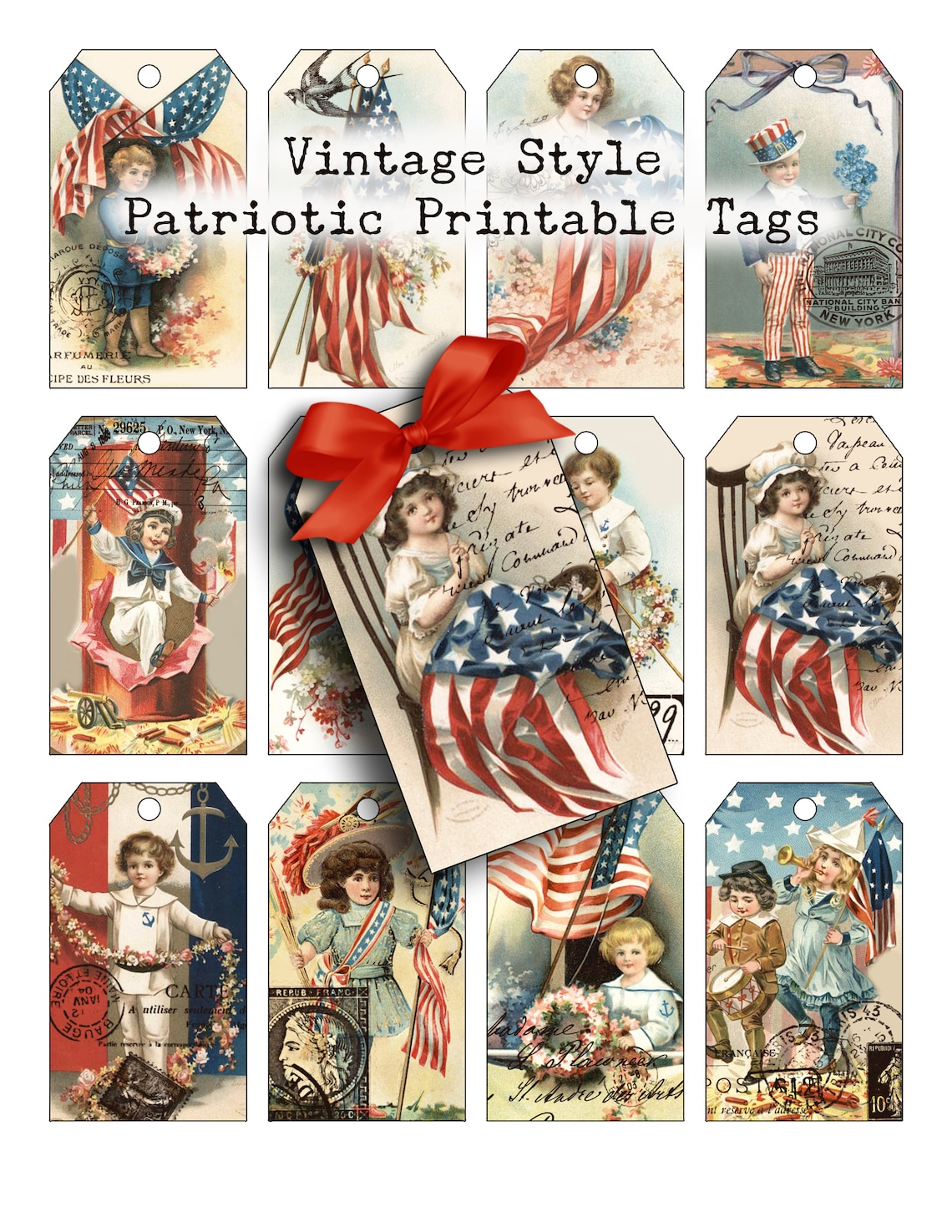 Vintage Patriotic Gift Tags: Printable 4th of July Scrapbooking ...