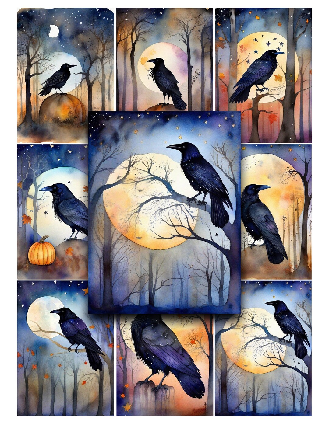 Raven & Crow Halloween Graphics: Printable Junk Journal Paper (digital ...