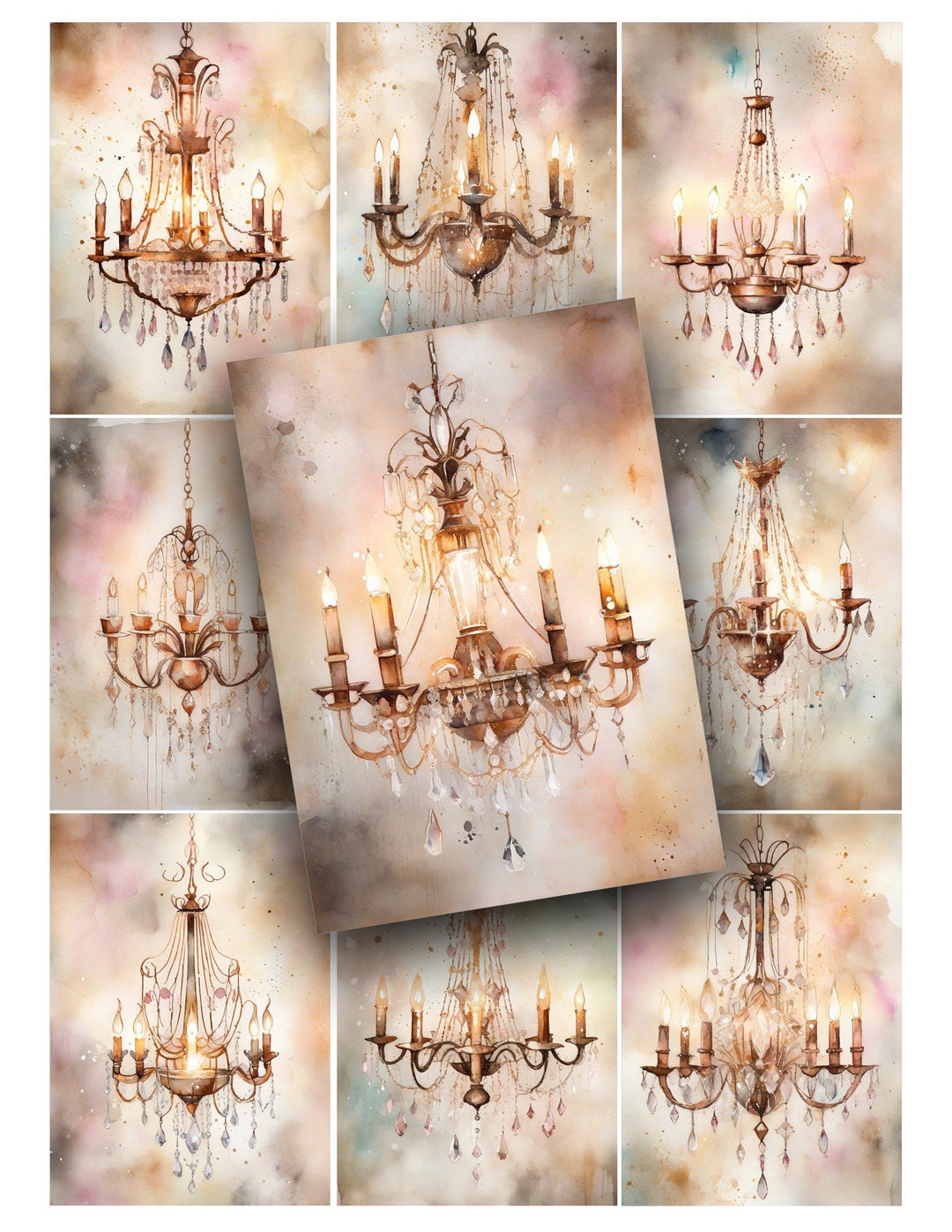 Chandeliers, Rose Gold, Ephemera, Printable Paper, Junk Journals ...