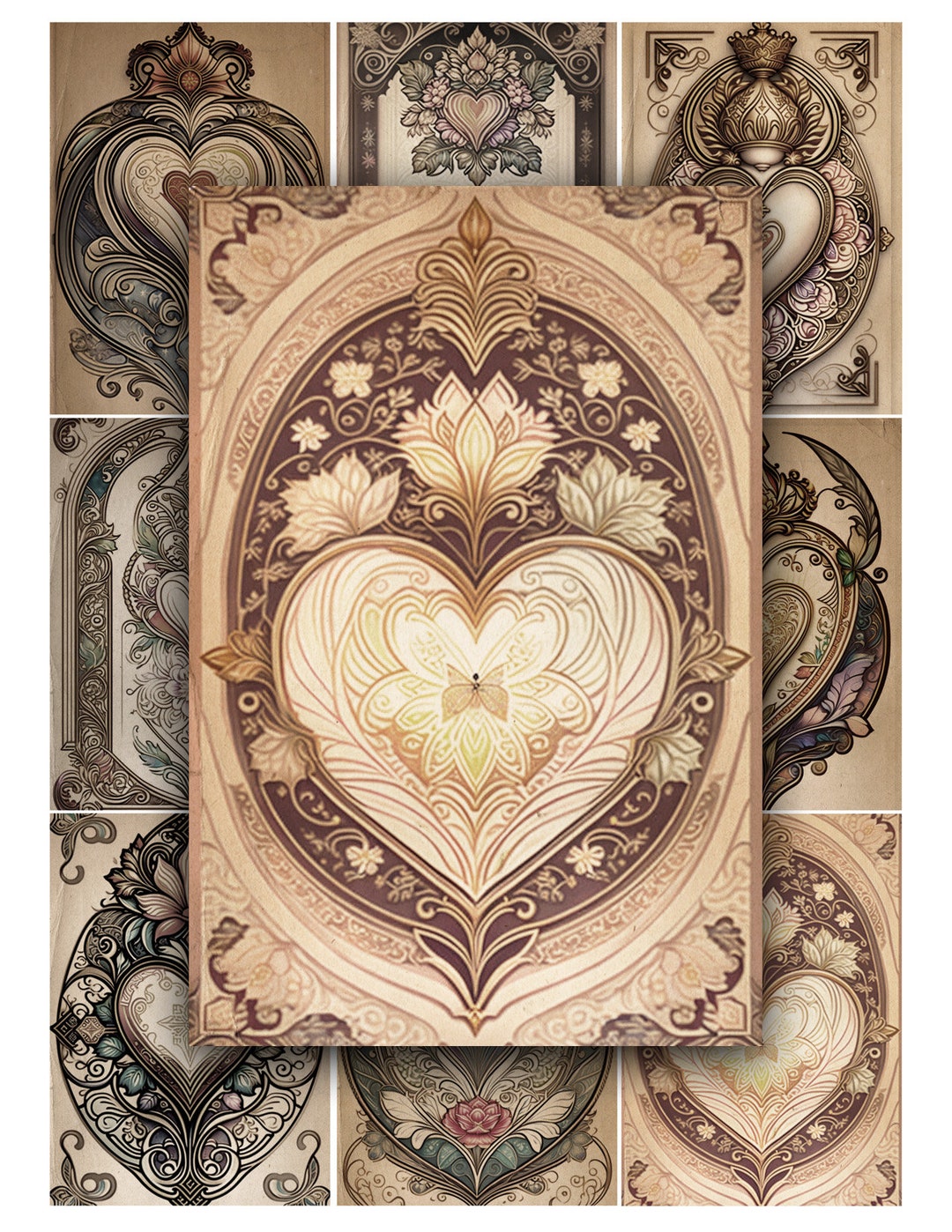Vintage Style Ornate Hearts ATC Backgrounds for Collage Tags Jewelry 2 ...