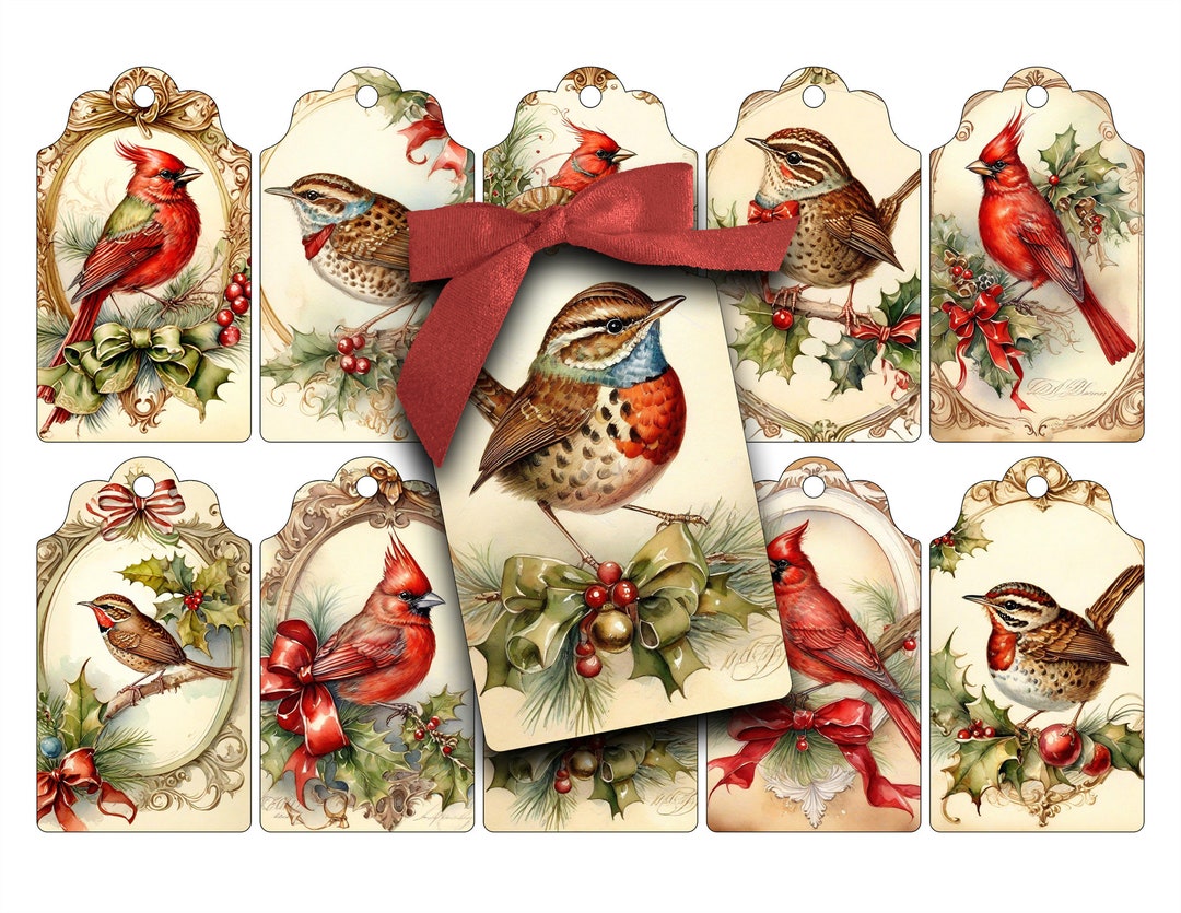 Printable Christmas Bird Gift Tags: Cardinal Ephemera (digital Download ...