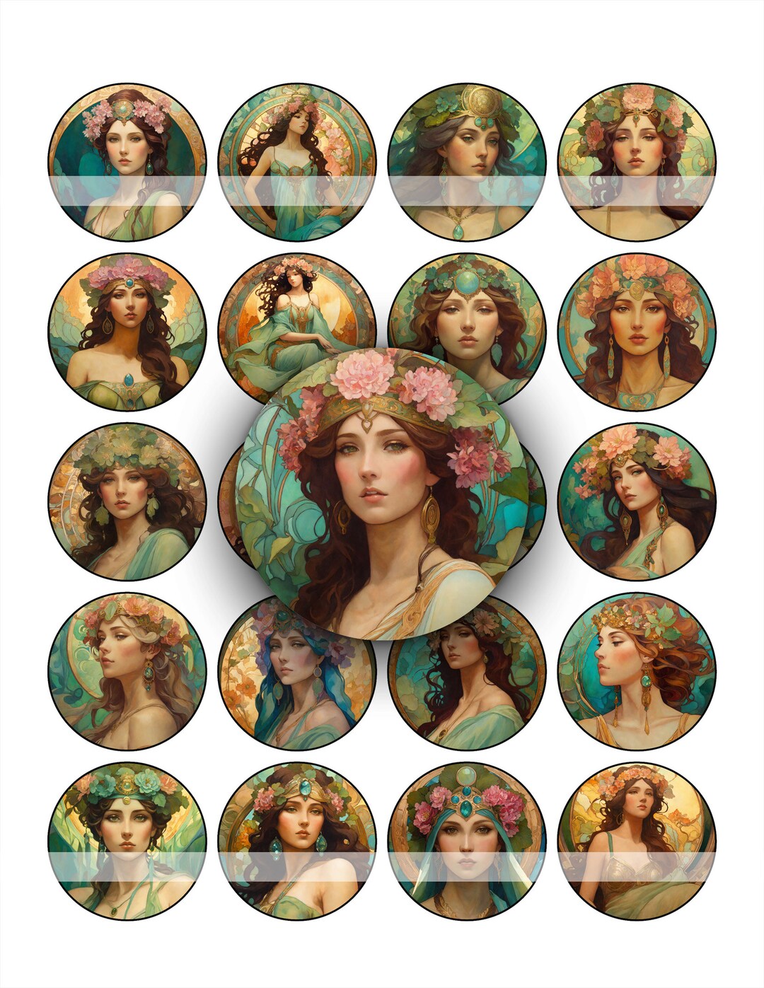 45mm, Circles, Digital Images, Goddesses, Mucha, Fantasy, Bezel Images ...