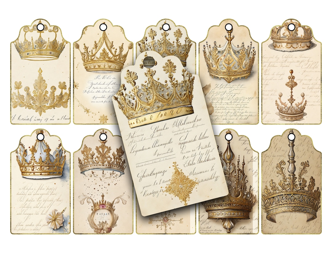 Crowns Ephemera Gift Tags: Vintage Style Printable Tags (digital ...