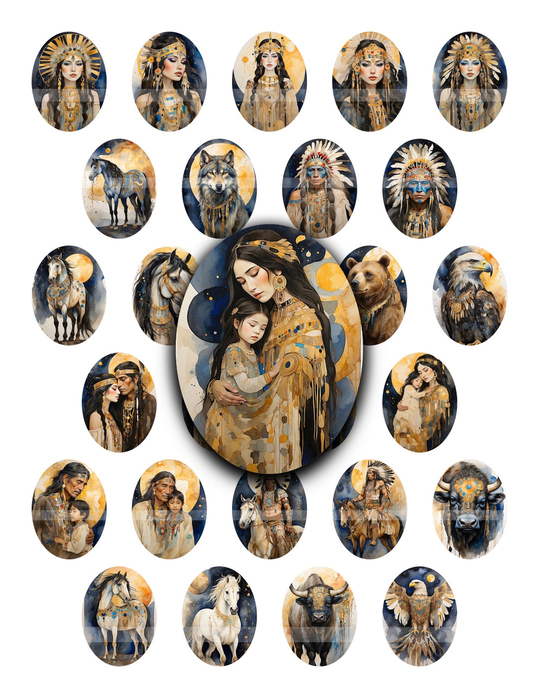 Native American Art Collage Sheet: 30x40mm Cabochons (digital Download ...