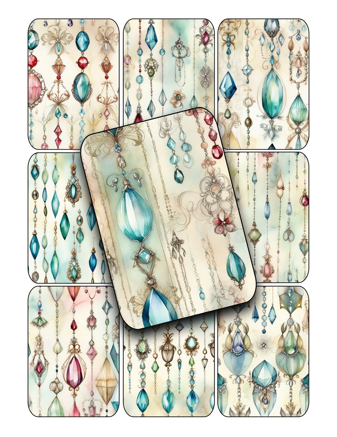 Collage Sheet, Digital, Jewels Background, Gemstones, Embellishments ...