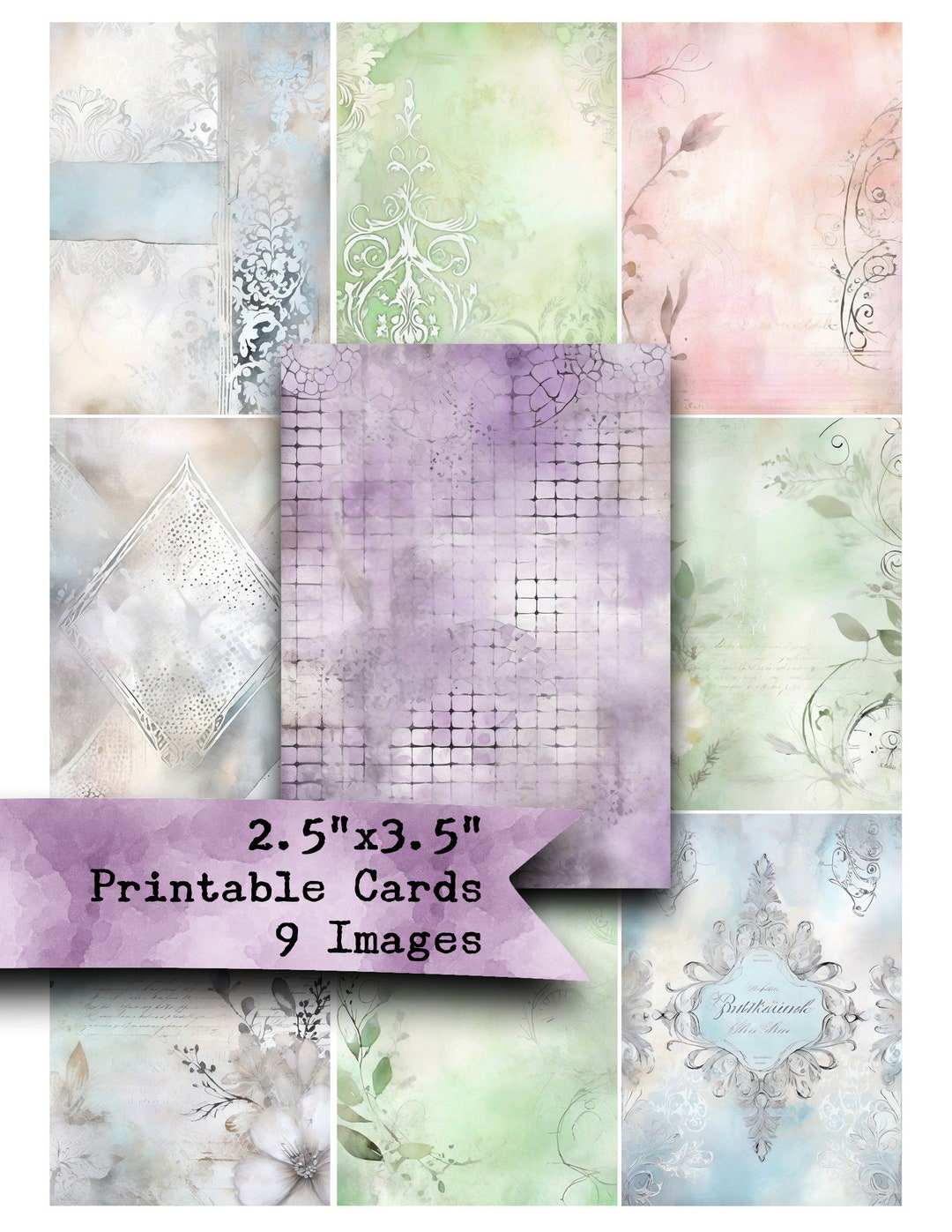 Pastel Printable Cards: Mixed Media Ephemera for Junk Journals (digital ...