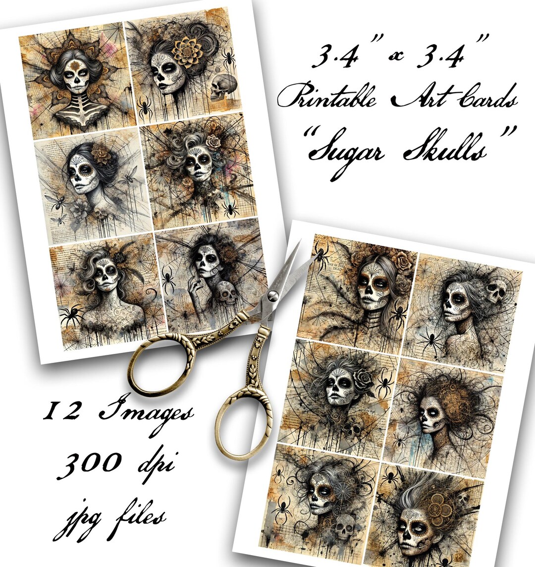 Sugar Skull Halloween Ephemera: Printable Collage Sheet (digital ...