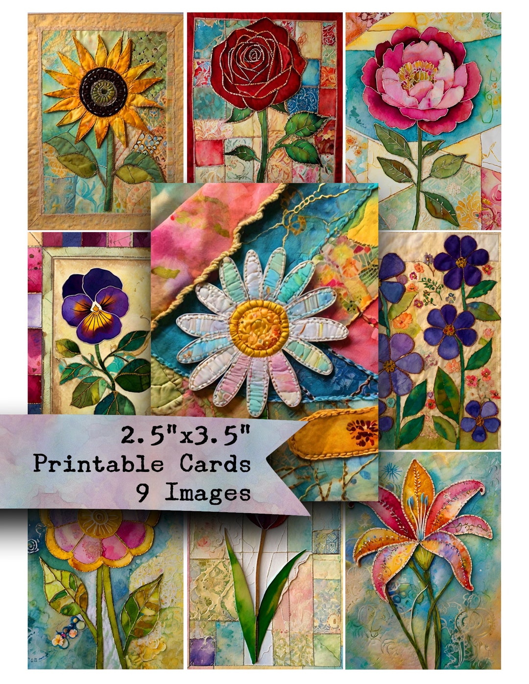 Collage Sheet, Digital, Quilts, Flowers, Floral, Junk Journals ...