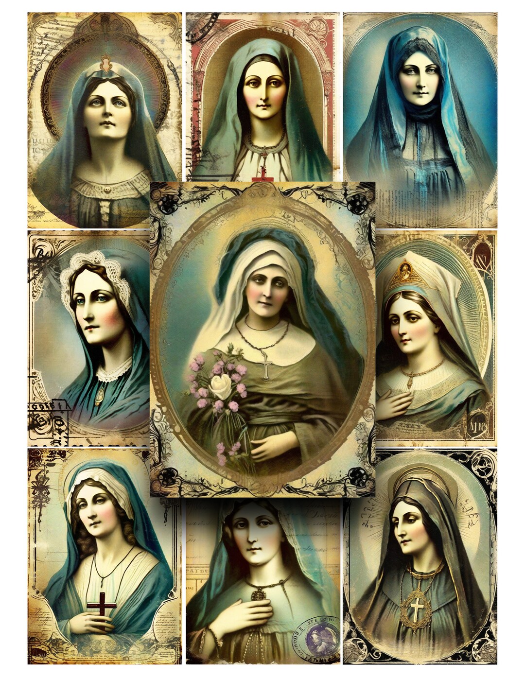 Religious Cards Collage Sheet: Nun Ephemera for Junk Journals (digital ...