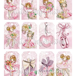 Digital Pink Ballerina Digital Tags for Gifts Journals Scrapbooking ...