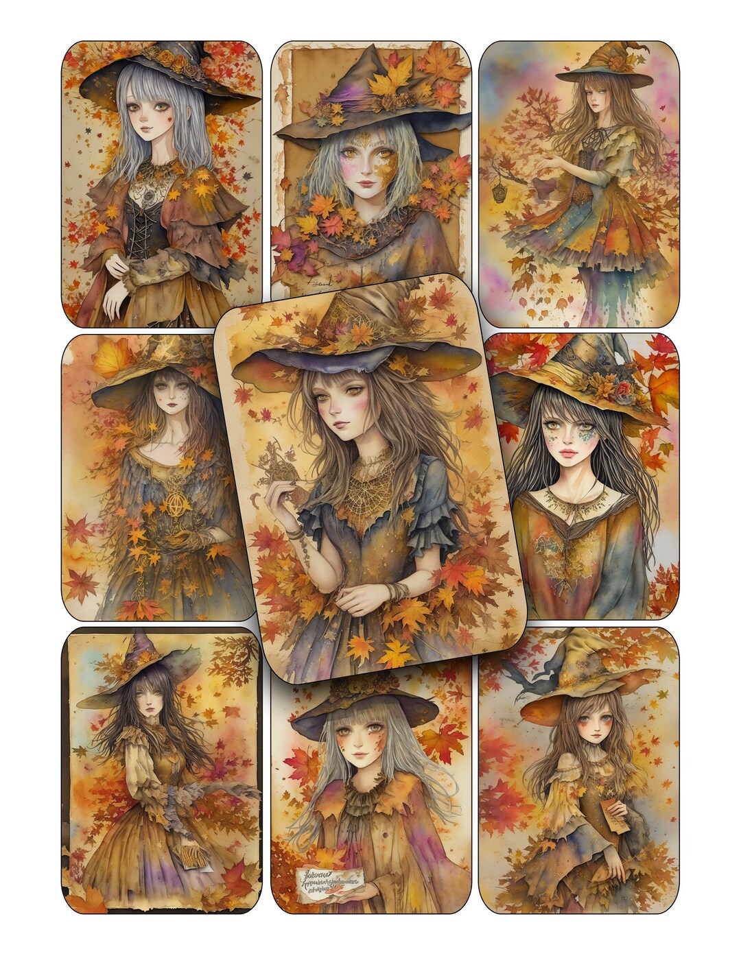 AUTUMN Witches ACEO ATC Backgrounds for Collage Tags 2.5x3.5 Inches ...