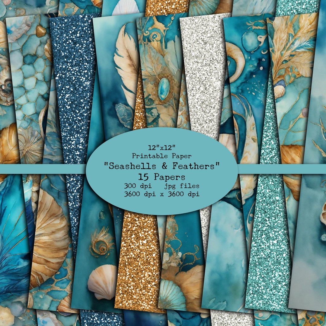 Digital Papers, 12x12, 3600x3600, Feathers, Gold, Luxury Papers, Sea ...