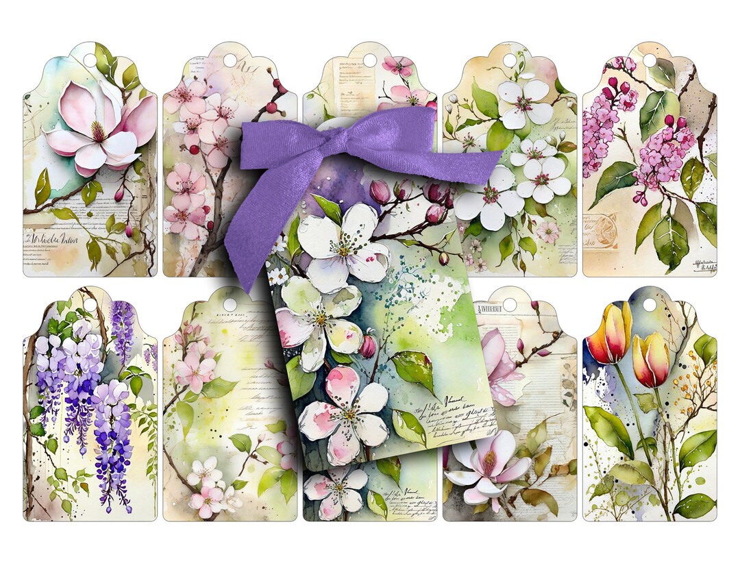 Watercolor Floral Printable Gift Tags: Botanical Junk Journal ...