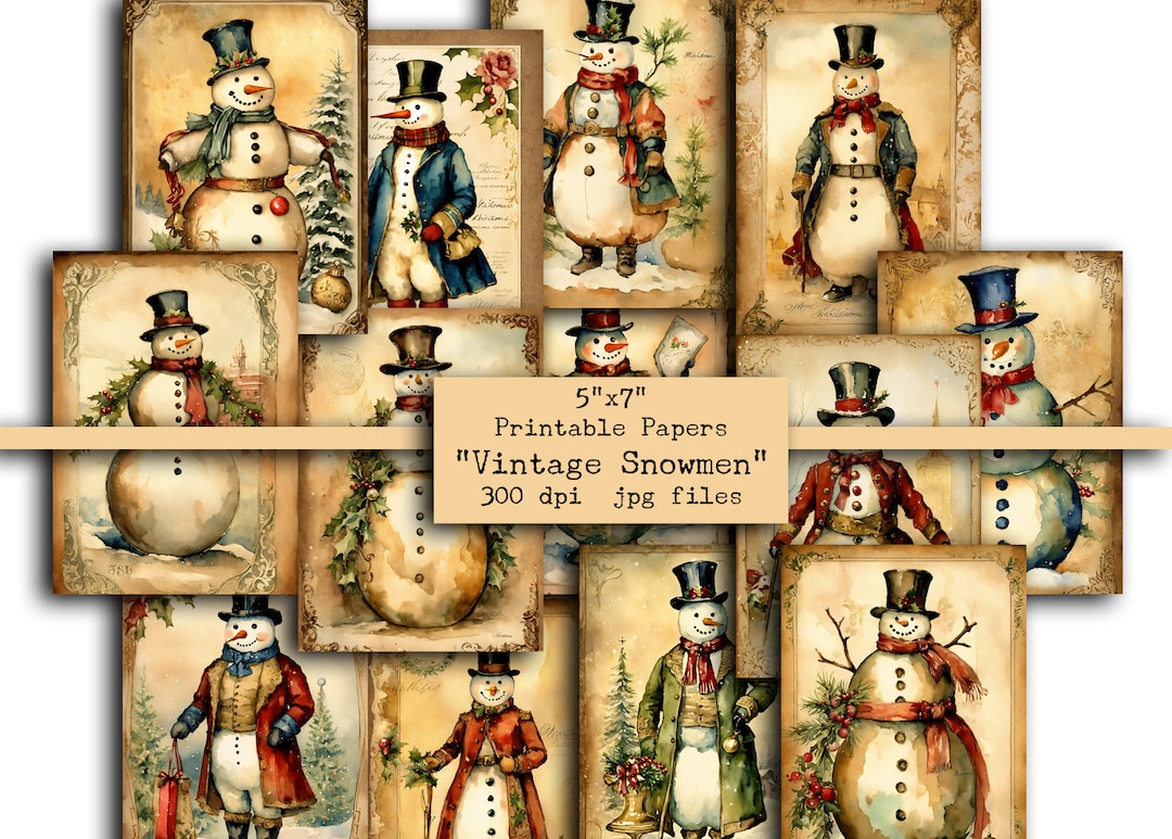 Vintage Snowman Digital Paper: 5x7 Christmas Journal (digital Download ...
