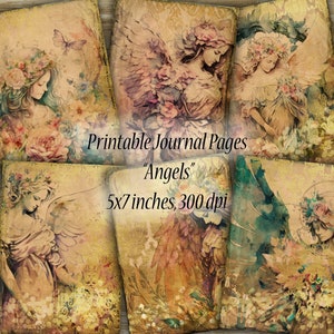 Digital Journal Pages Printable Watercolor Angels Distressed Vintage ...