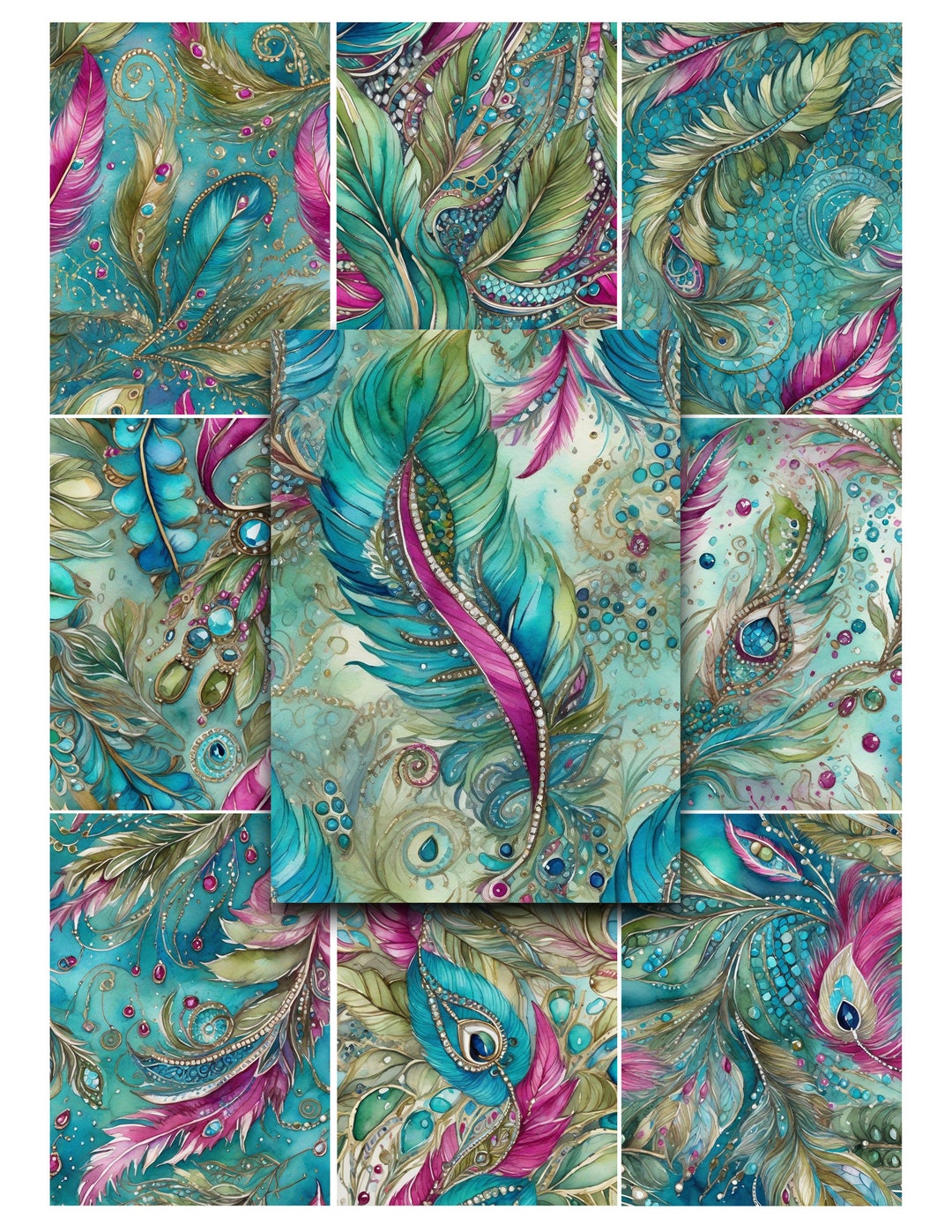 Swirly Feathers, Feathers, Watercolors, Printable Paper, ATC ...