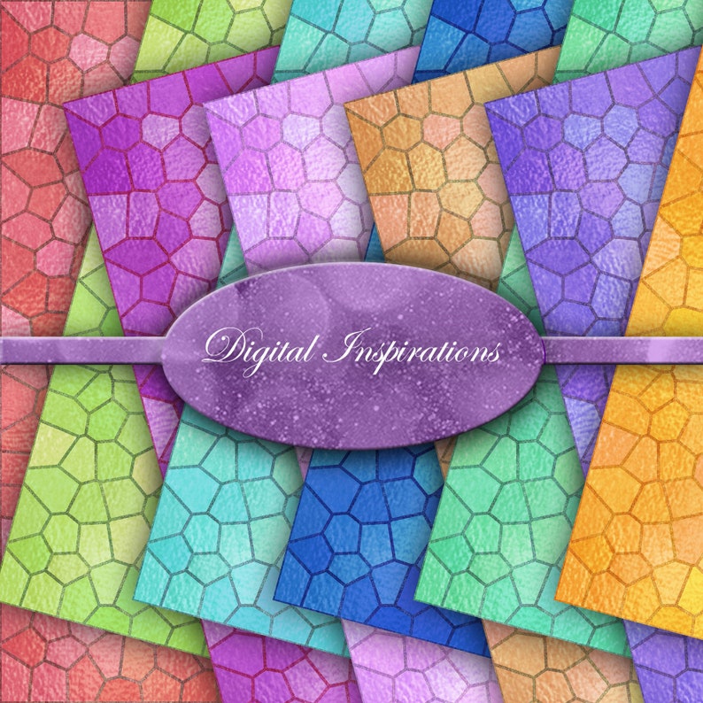 Shimmering Stained Glass Digital Paper Pack 12x12 Scrapbook - Etsy