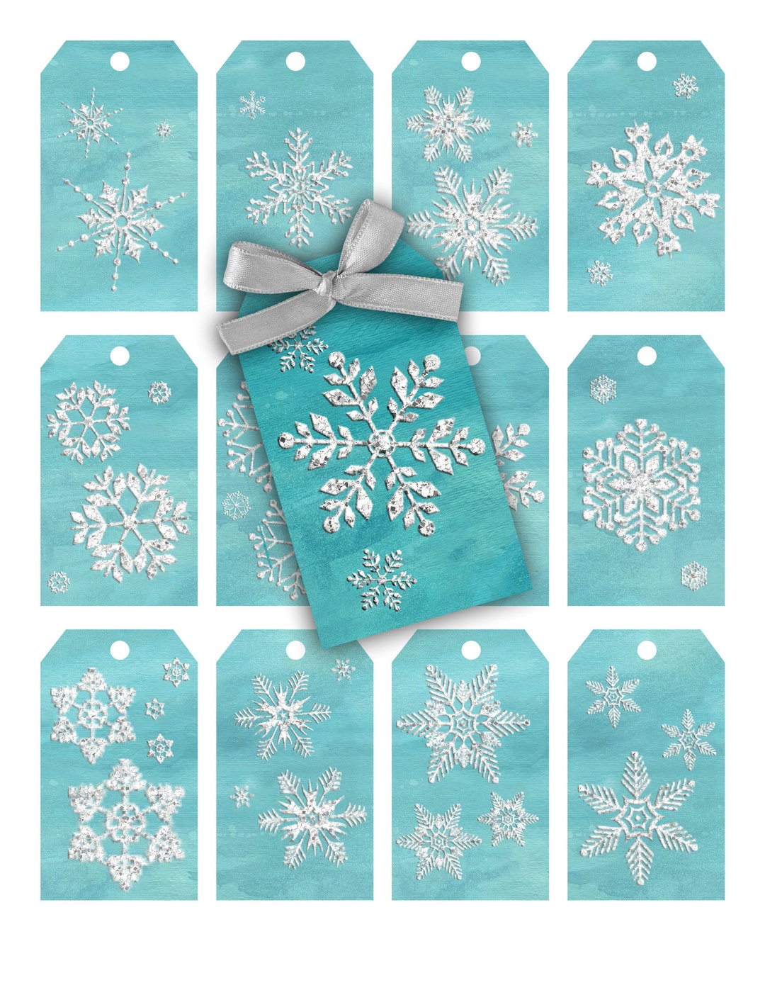 Silver Snowflake Gift Tags: Printable Christmas Party Favors (instant ...