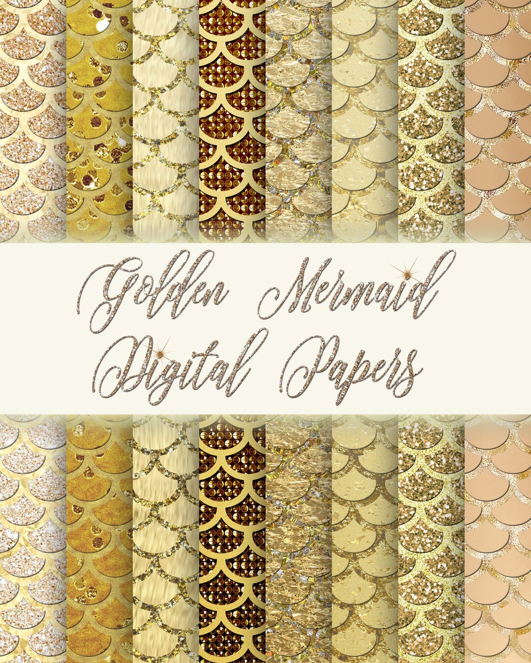 Gold Mermaid Scales Digital Papers Fish Sea Ocean Glitter Instant ...
