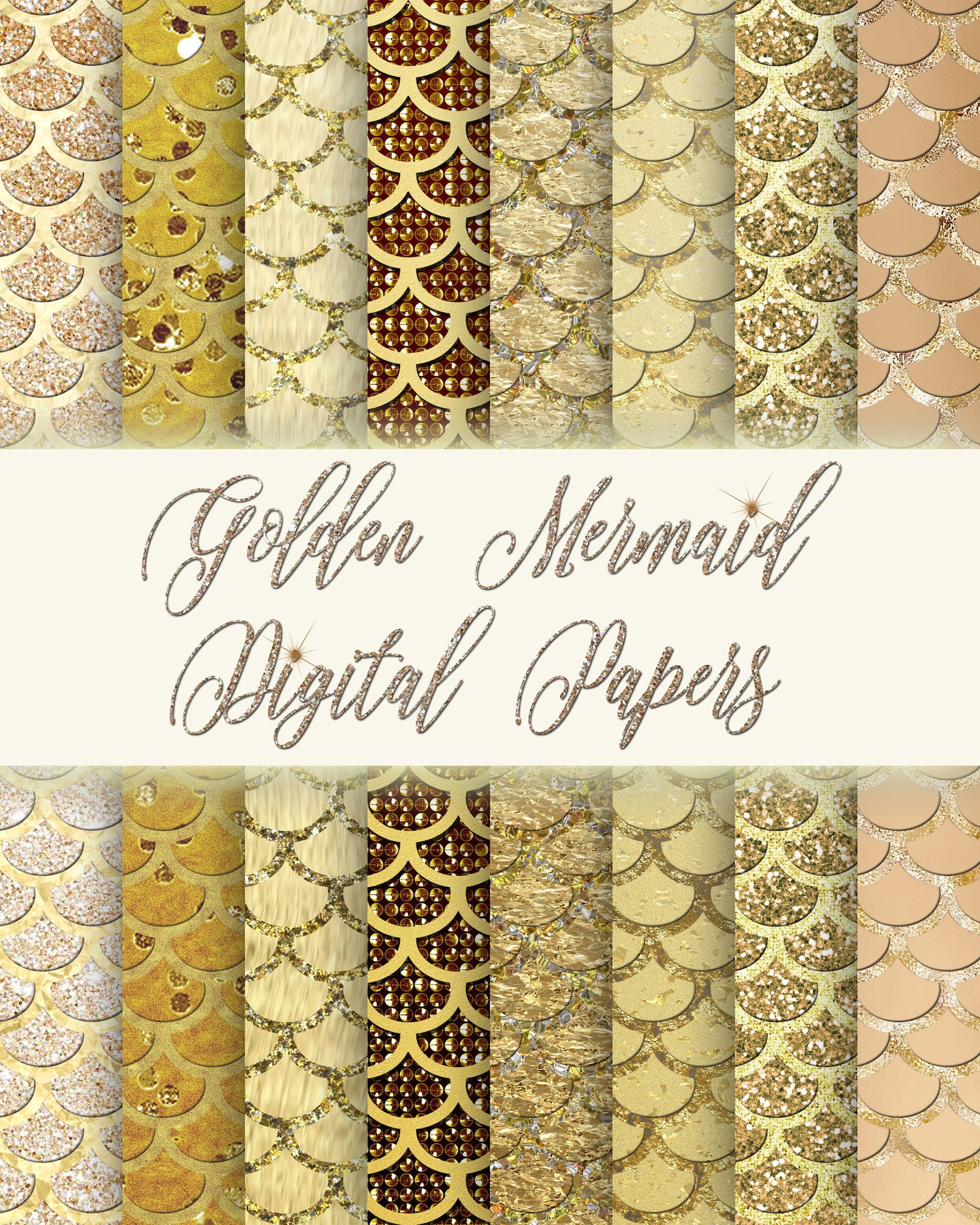 Gold Mermaid Scales Digital Papers Fish Sea Ocean Glitter - Etsy