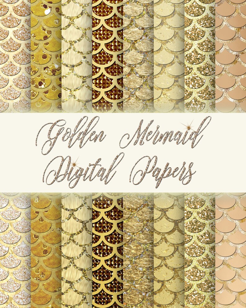 Gold Mermaid Scales Digital Papers Fish Sea Ocean Glitter - Etsy