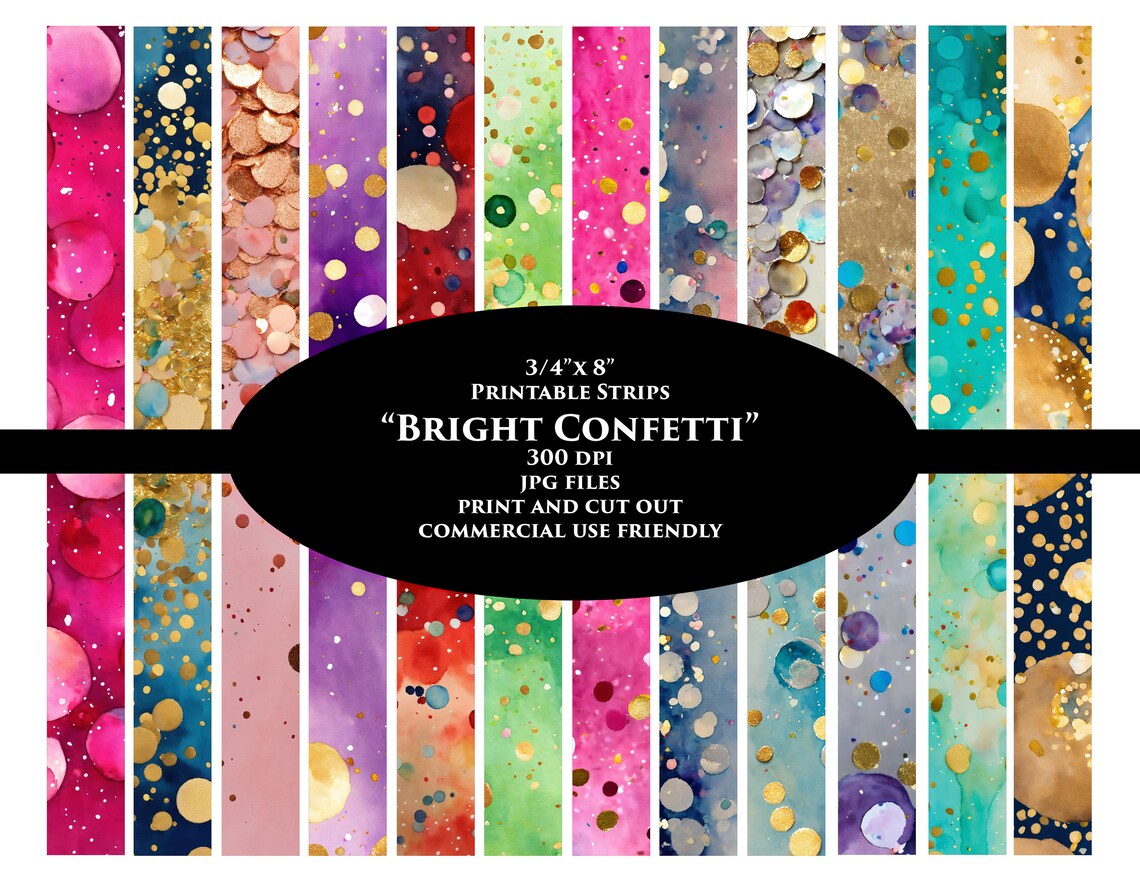 Confetti Watercolor Printable Strips Washi Digital Strips - Etsy
