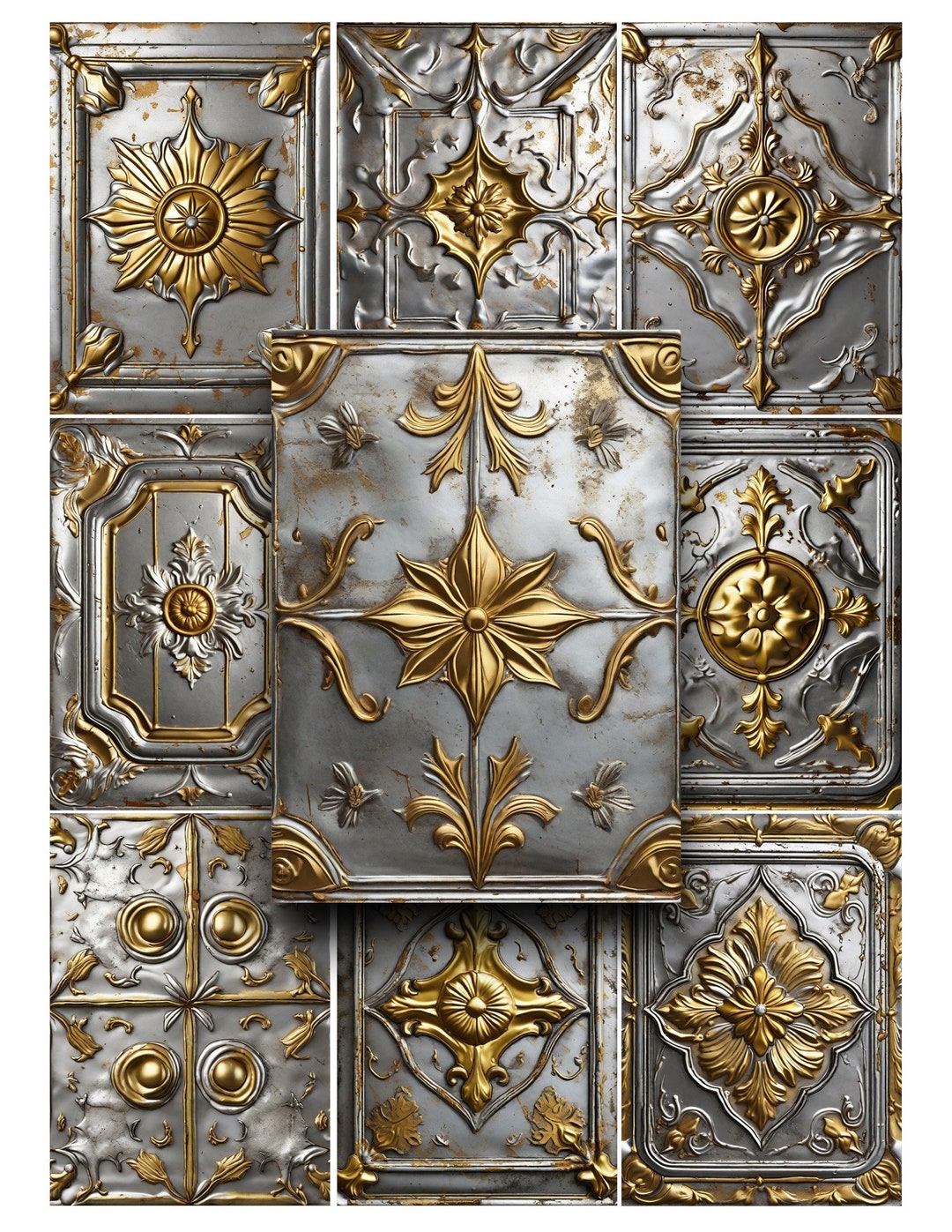 Journal Ephemera, Junk Journals, Metal, Silver, Embossed, Ornate Metal ...