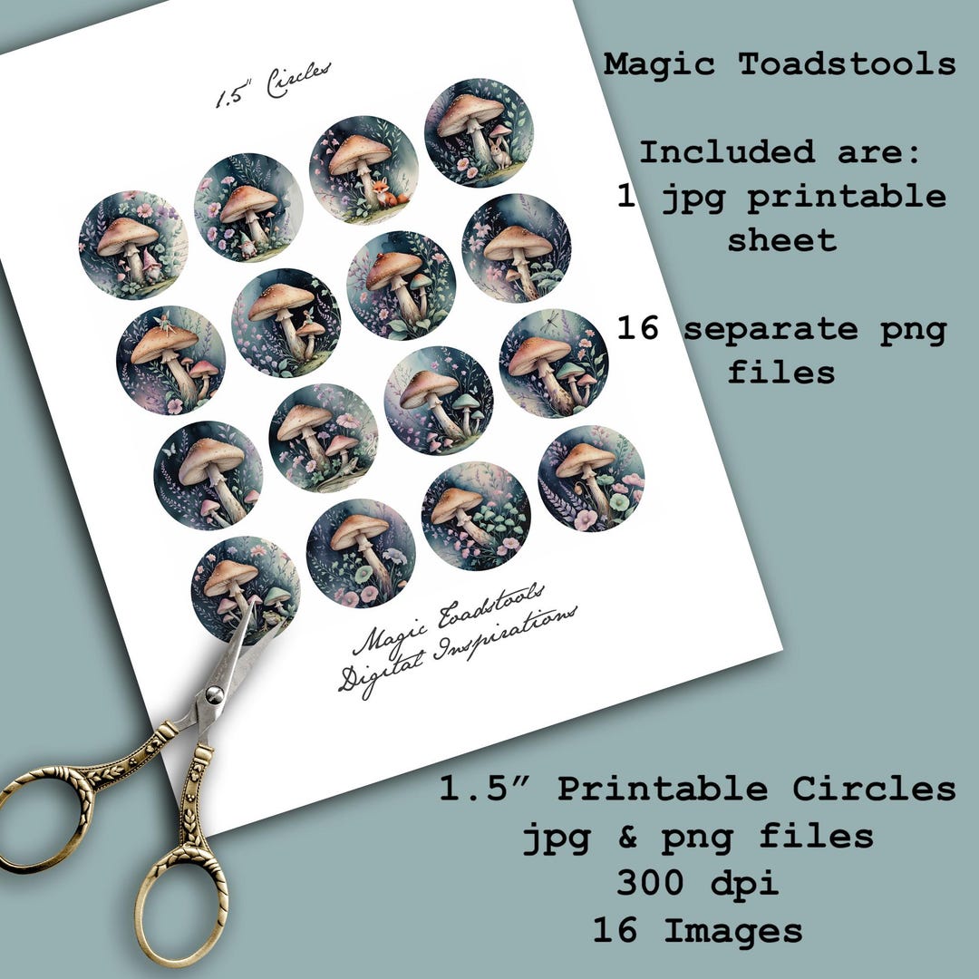Toadstool Circle Images: Fairy Scrapbook Stickers (digital Download) - Etsy
