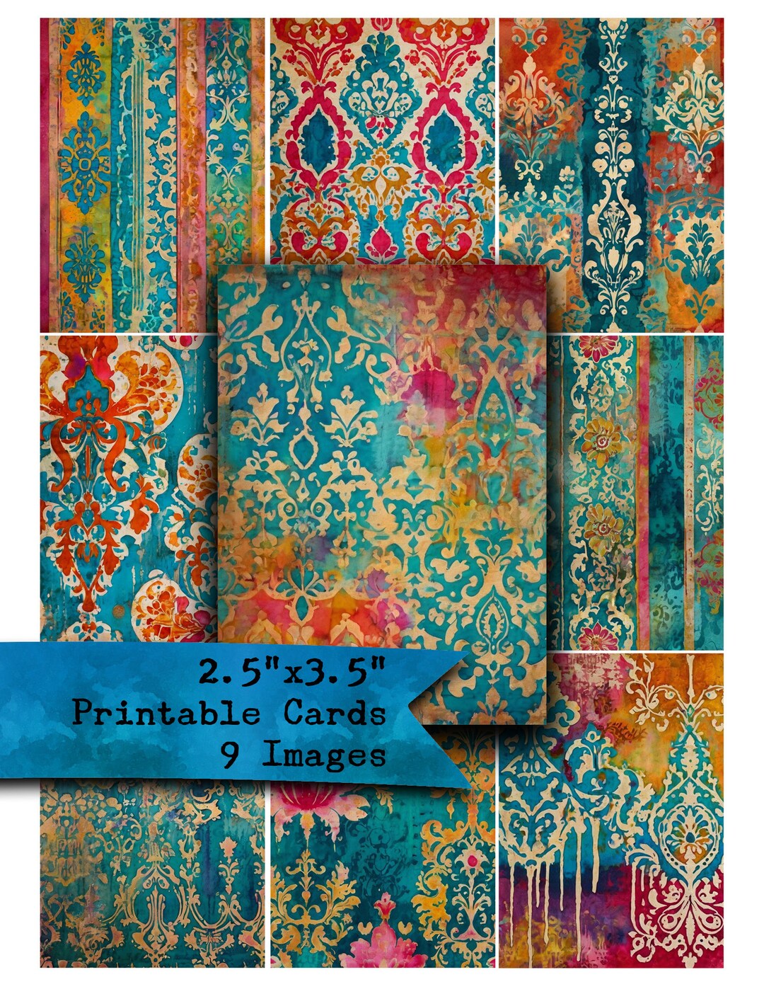 Damask Batik Printable Paper: Grunge Journal Ephemera (digital Sheet ...