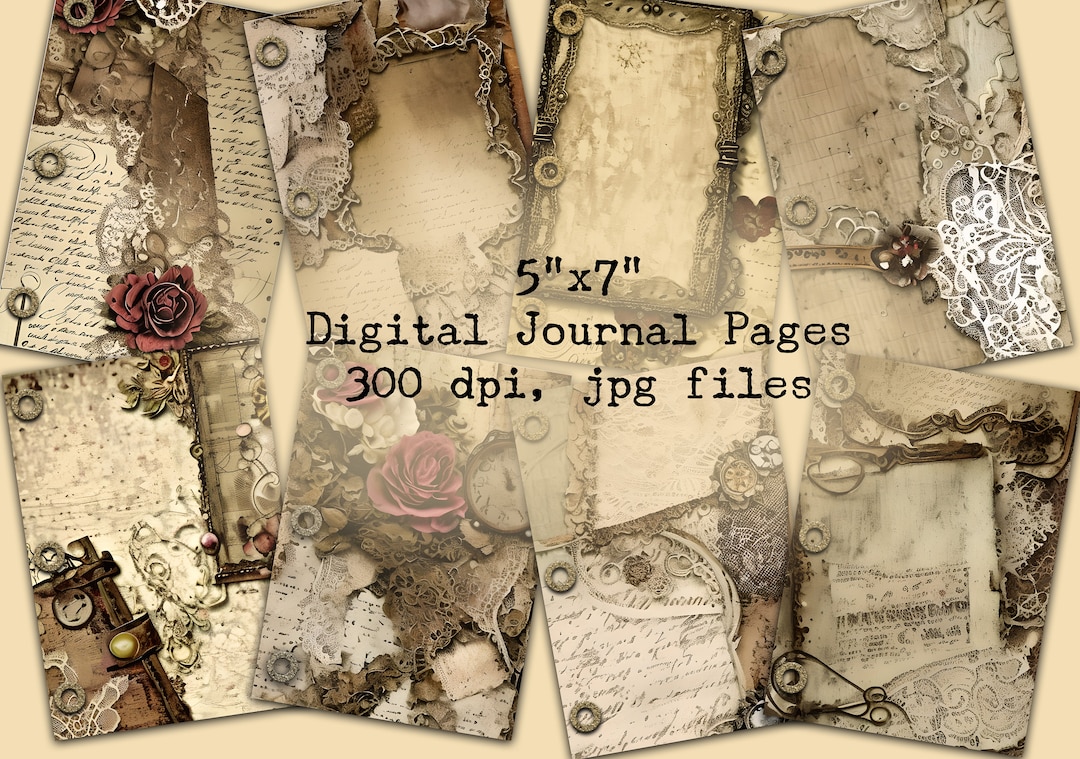 Digital Journal Pages Printable Tea Stained DISTRESSED LACE Vintage ...