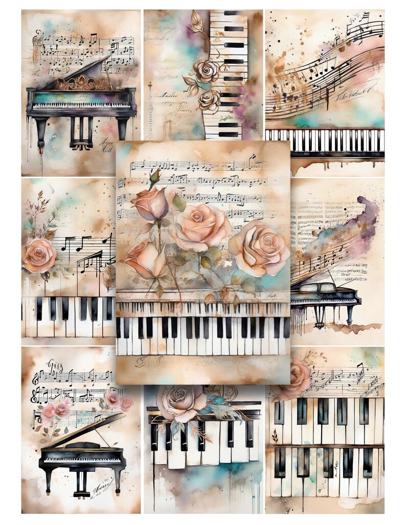 Journal Ephemera, Junk Journals, Piano, Music, Musical, Notes, Collage ...