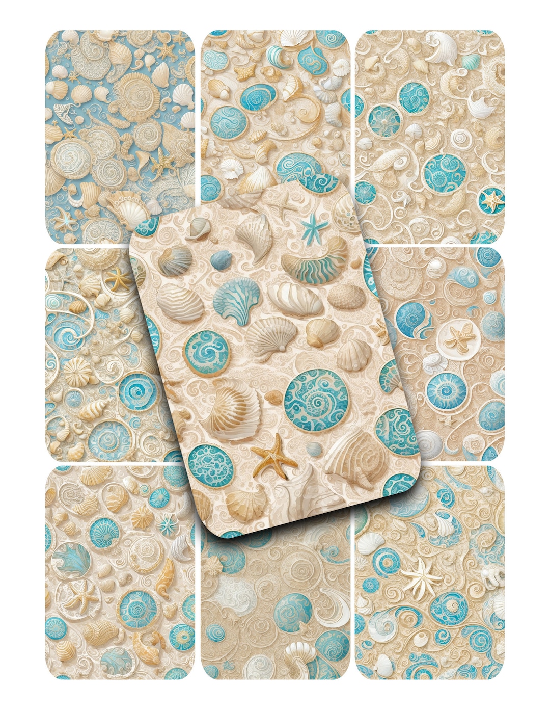 Blue Seashells Collage: ATC Backgrounds, Junk Journals (digital ...