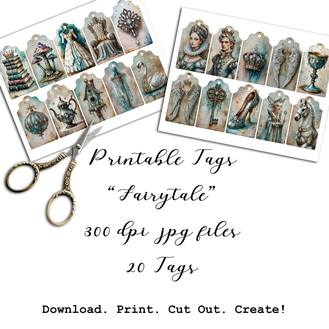Fairytale Printable Tags: Vintage Princess Gift Tag Collage Sheet ...
