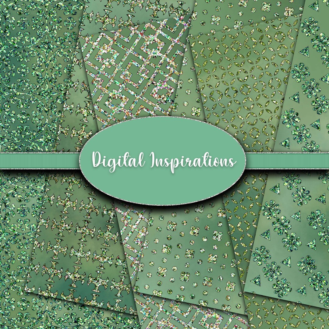 12x12 Downloadable Scrapbooking Paper Green Sparkle Glitter Digital ...