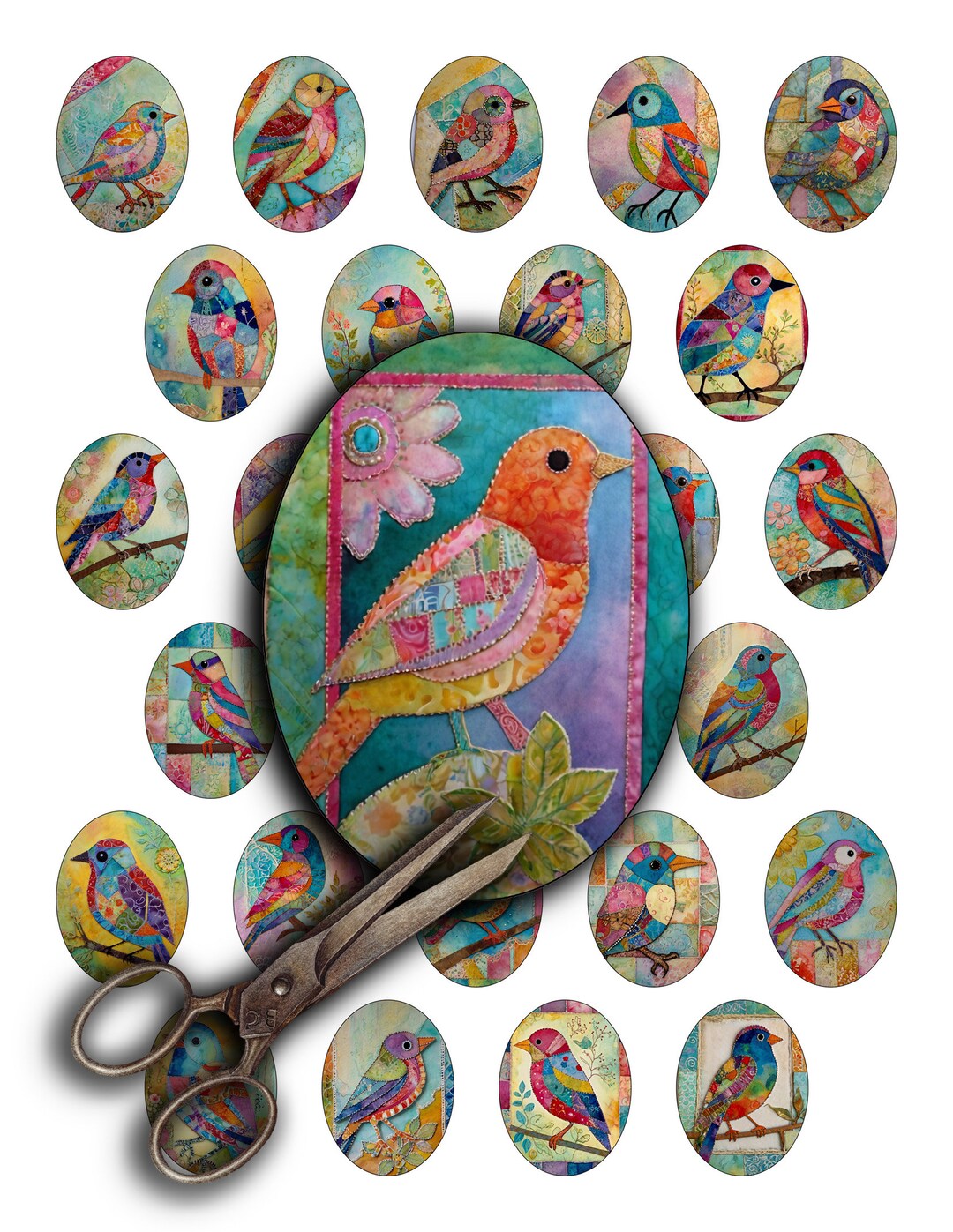 30x40, Ovals, Birds, Quilts, Quilted Birds, Collage Sheets, Digi ...