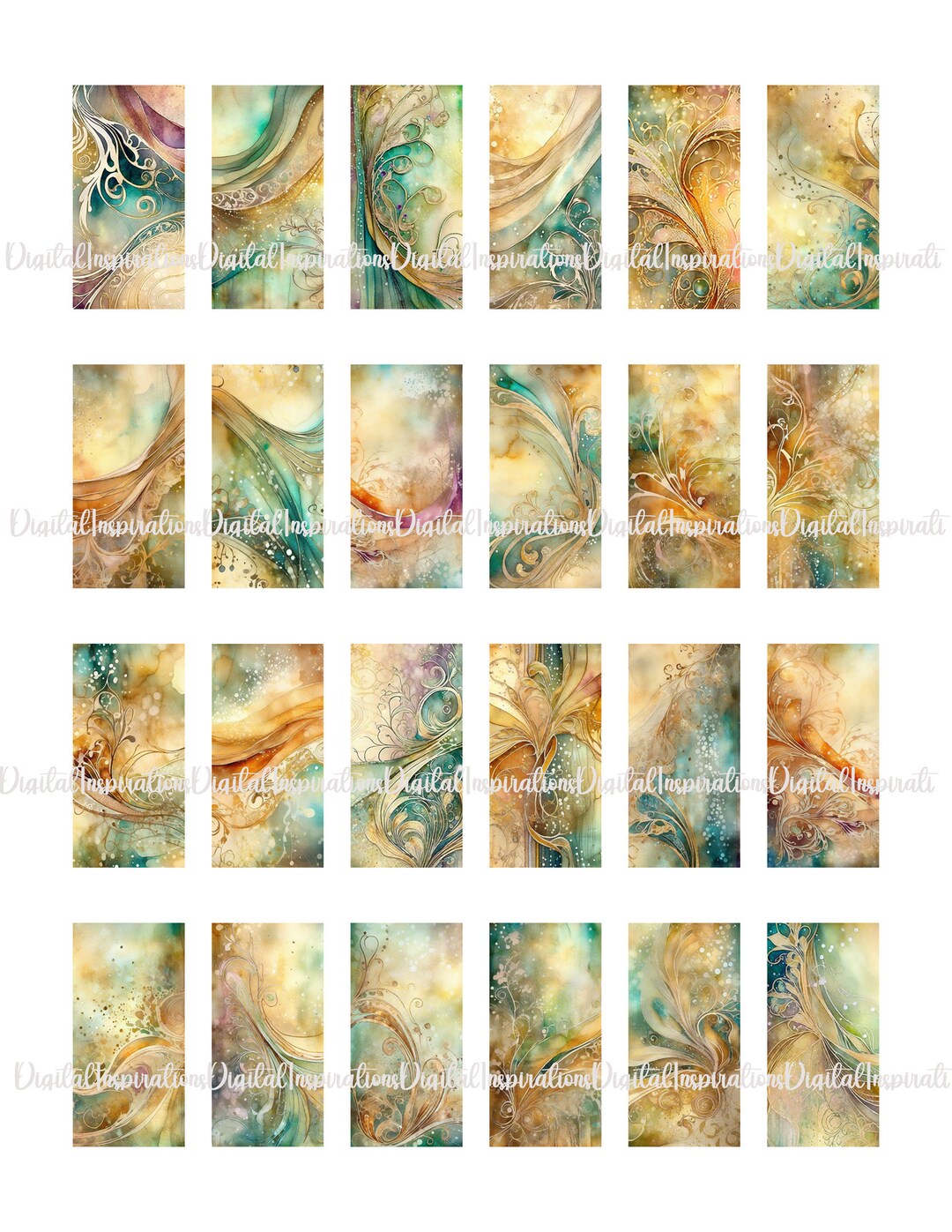 1x2, Collage Sheet, Domino Pendants, Backgrounds, Watercolor, Swirls ...