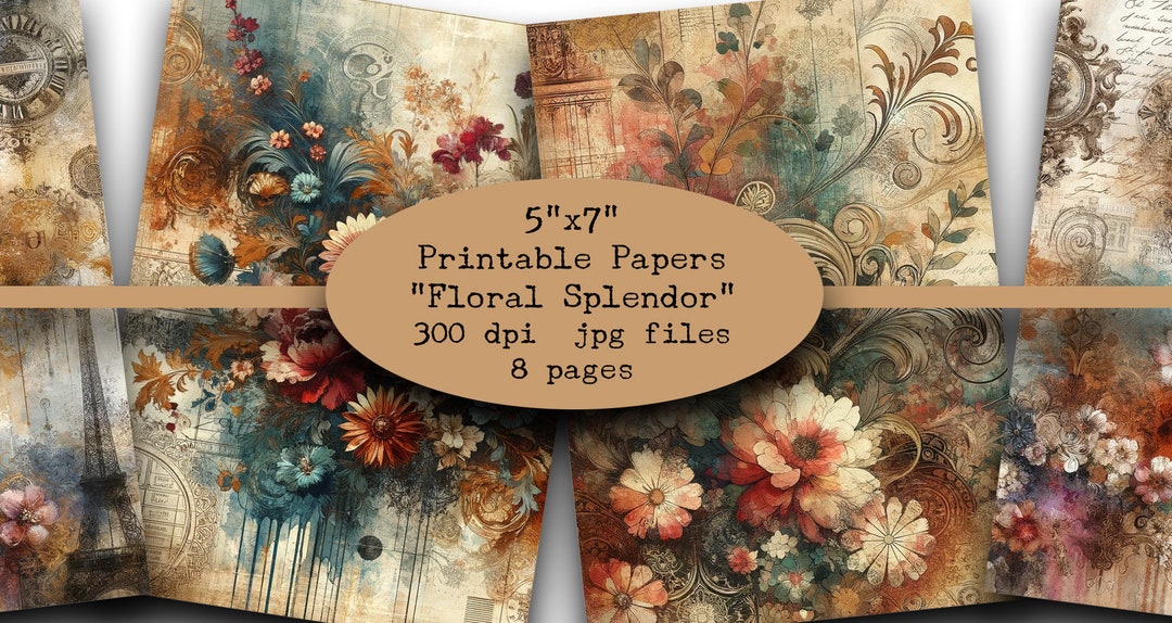 5x7, Journal Papers, Junk Journal, Journal Supplies, Floral, Flowers ...