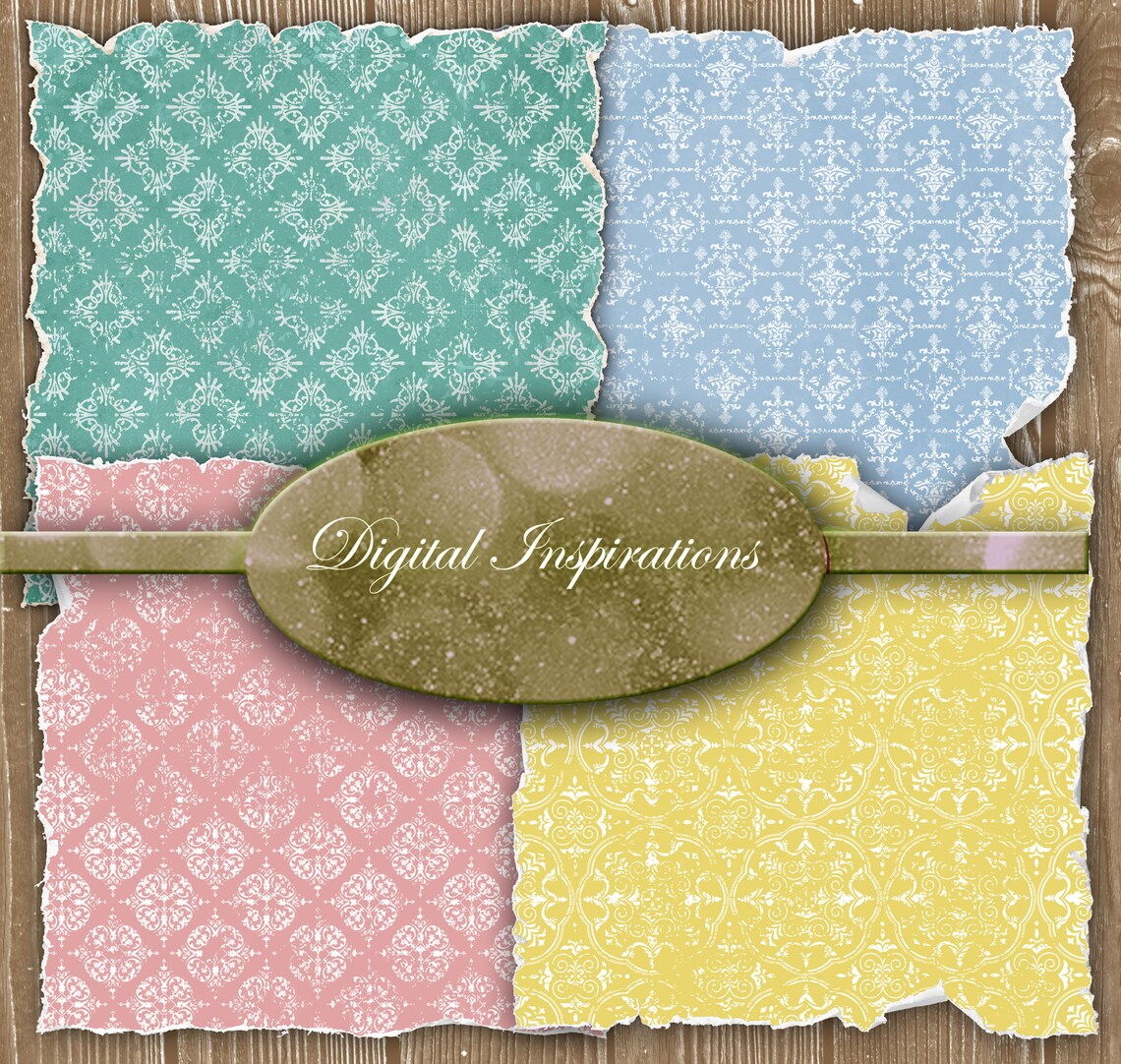 Torn Ripped Paper Damask Digital 12x12 Scrapbook Scrapbooking - Etsy